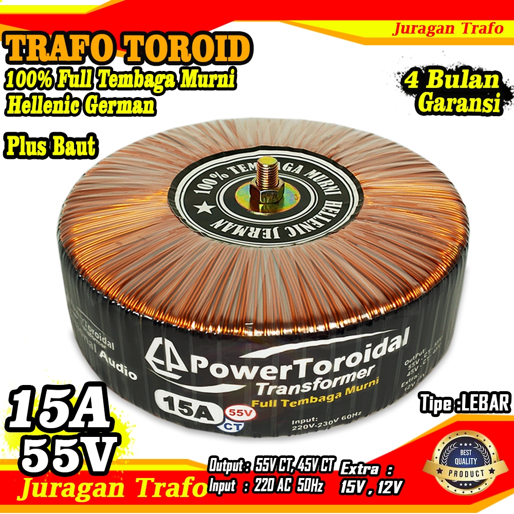 Jual Trafo Toroid Powertoroidal 15A (MURNI) 55V CT - 45V CT Original Full Tembaga Murni Hellenic ...