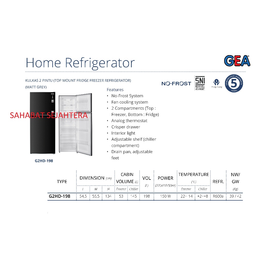 Jual GEA Home Refrigerator G2HD-198 Kulkas 2 Pintu | Shopee Indonesia