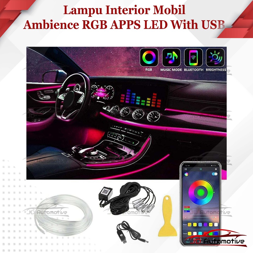 Jual Lampu Interior Mobil Ambience RGB APPS LED Ambient Light Android, iOS with USB | Shopee ...