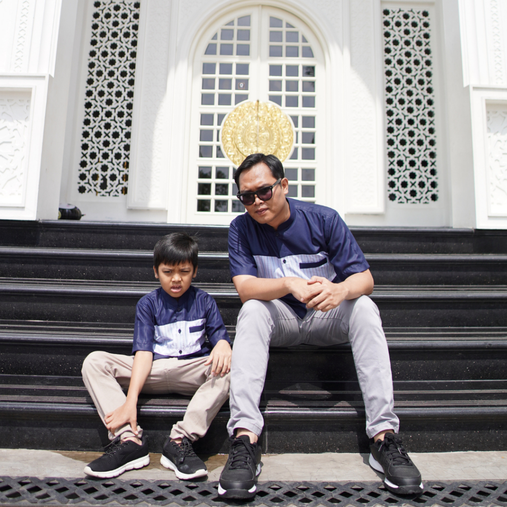 Jual Koko Couple Ayah Anak warna Biru Navy Dongker motif model Zaid ...