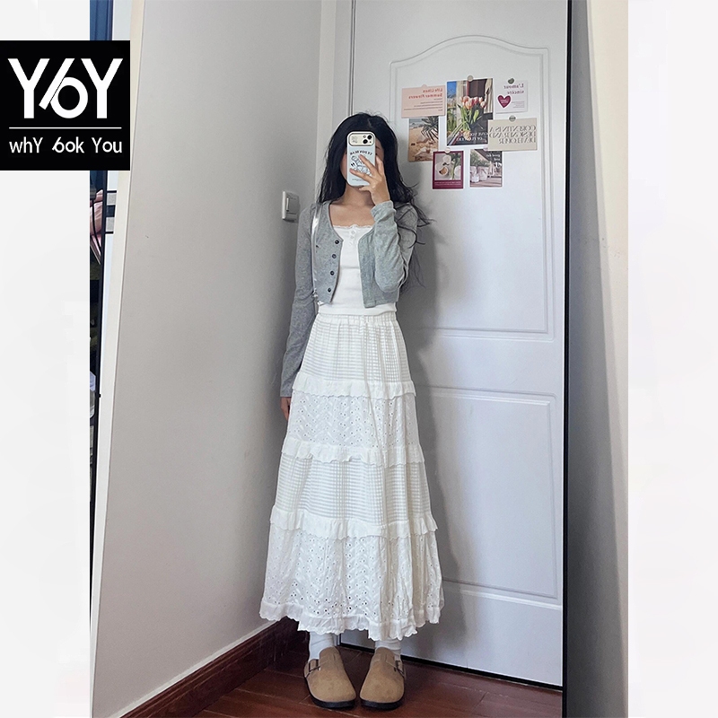 Jual Y6Y - Rok Kue Manis Putih Wanita Rok berlapis ruffle lucu A-Line ...