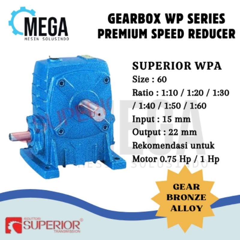 Jual Superior Gearbox WPA 60 ratio 1:10 - 1:60 Speed Reducer Worm Gear ...