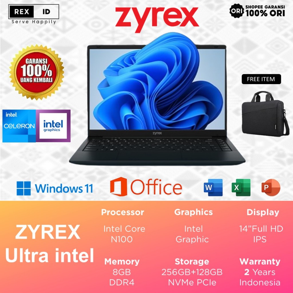 Jual Laptop Zyrex Ultra Intel N100 8GB 128GB+256GB SSD 14.0 Full HD ...