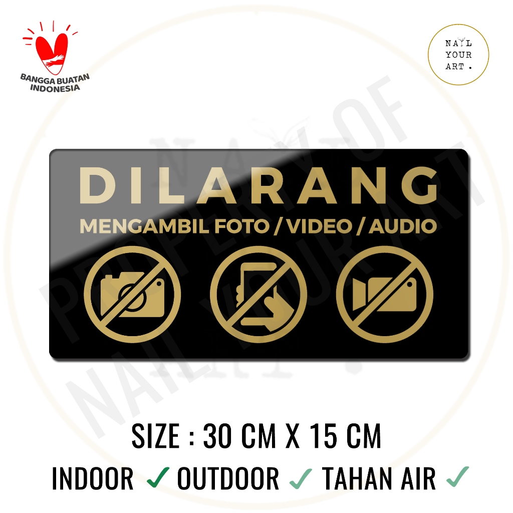 Jual SIGN AKRILIK DILARANG MENGAMBIL FOTO VIDEO AUDIO HITAM EMAS - SIGN ...
