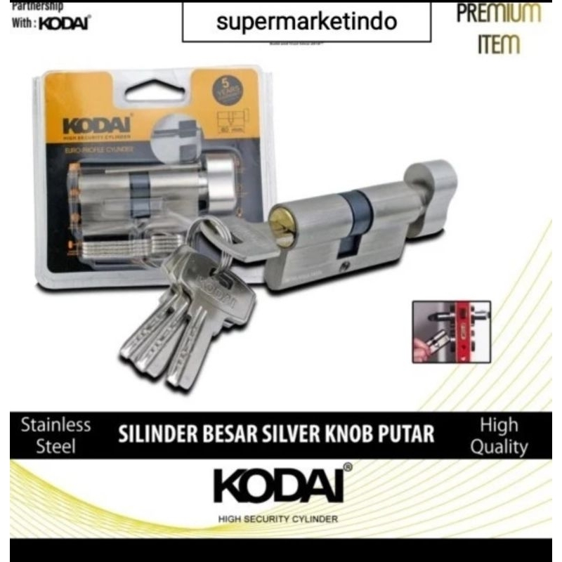 Jual silinder kunci pintu 6cm depan pakai kunci dalam putar knob kodai ...
