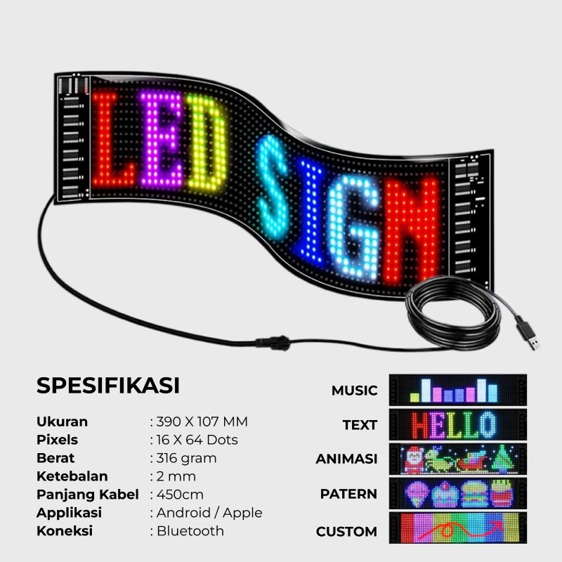 Jual LED matrix panel USB Screen Flexible/Lampu Running LED Mobil/LED ...