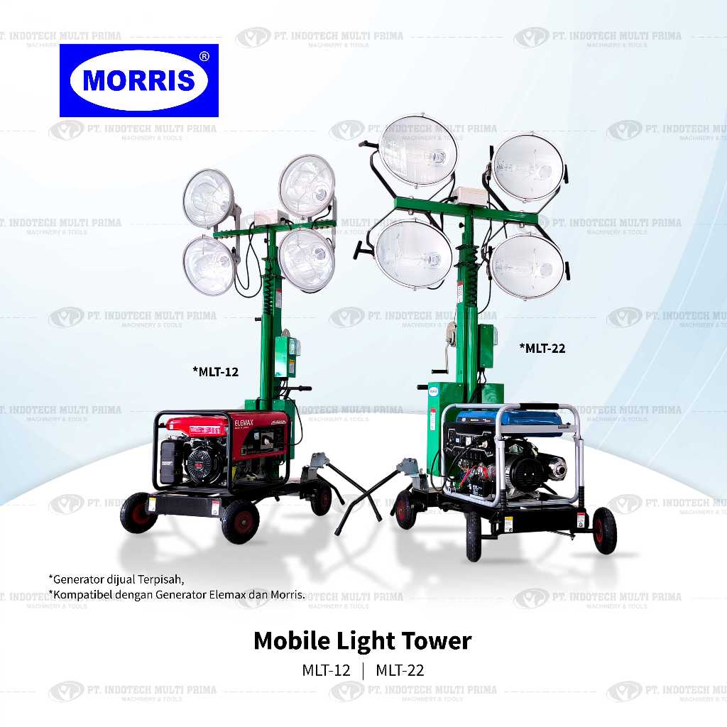 Jual Morris Mobile Light Tower tipe MLT-12 (Lampu 1600 watt) dan MLT-22 ...