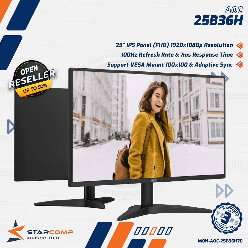 Jual AOC 25B36H Monitor LED 24.5" IPS FHD 1080p 100Hz 1ms Adaptive Sync ...