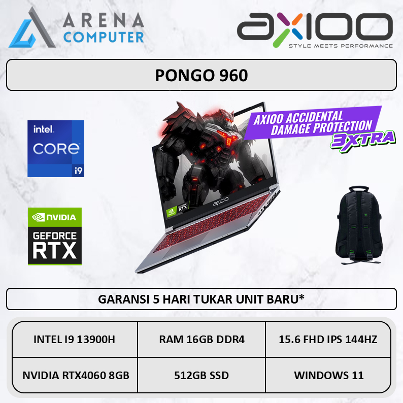 Jual Axioo Pongo 960 i9 13900H RTX4060 16Gb 512GB FHD IPS 144Hz W11 ...