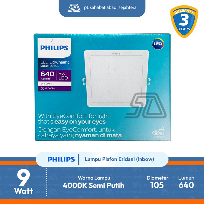 Jual Philips Lampu LED downlight Plafon Inbow Kotak Eridani 9W 4 inch ...