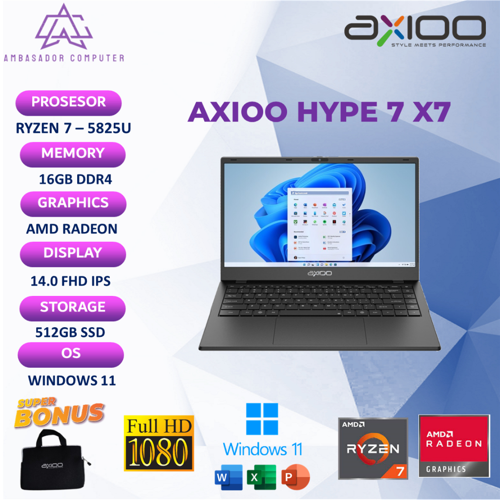 Jual Axioo Hype 7 Amd X7 Ryzen 7 5825U 16Gb 512Gb Windows11 IPS Full HD ...