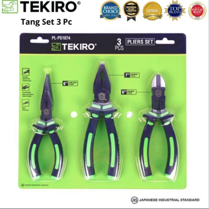 Jual (JU) TEKIRO TANG SET 3pcs (PL-PS1974) tang kombinasi 7", tang lancip 6", tang potong 6 ...