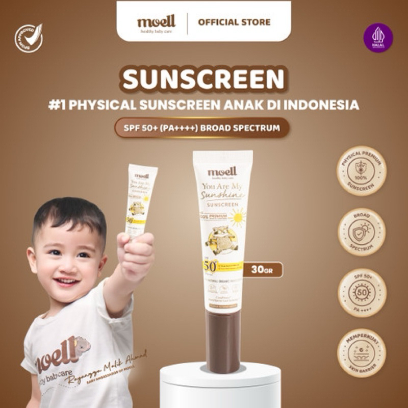 Jual Moell Physical Sunscreen Anak & Bayi SPF 50+ (PA++++) 30 gr ...