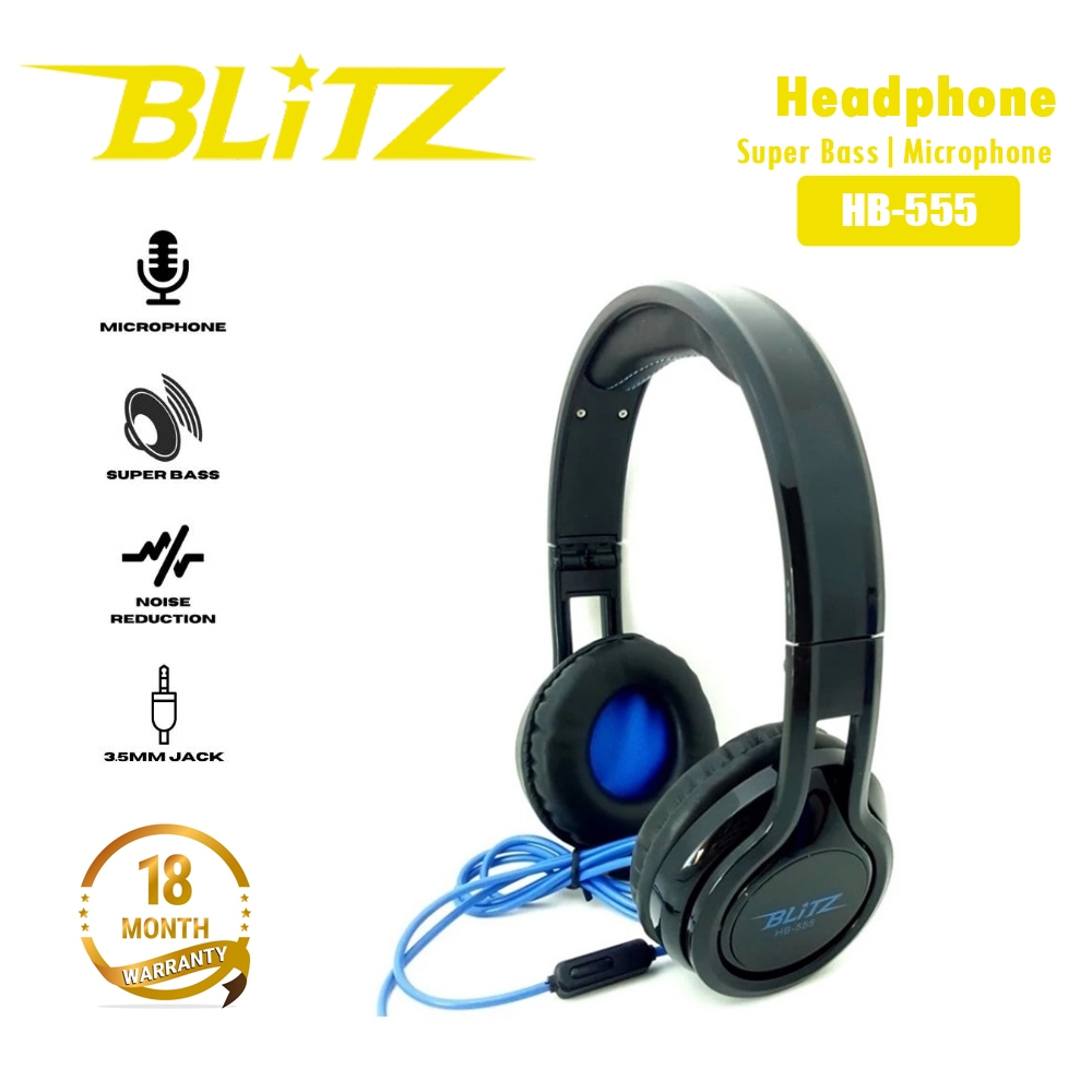 Jual BLITZ HB-555 Extra Bass Stereo Headphone + Microphone Aux 3.5mm ...