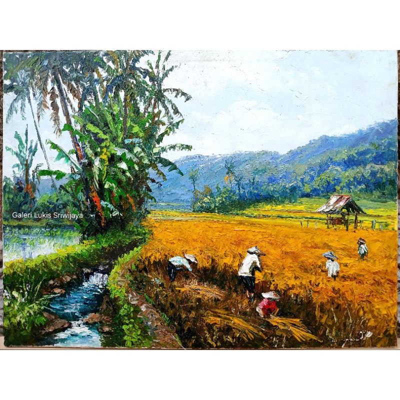 Jual Lukisan pemandangan panen raya harvest ukuran 30 x 40 cm cat ...