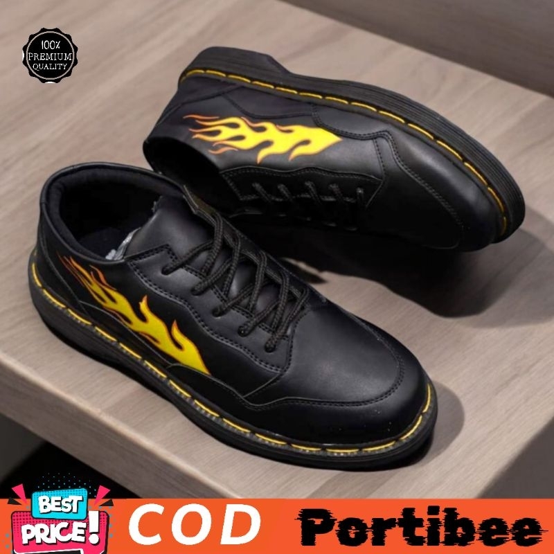 Jual FLAME FIRE Sepatu Pantofel Formal Oxford Hitam Motif Api Docmart ...