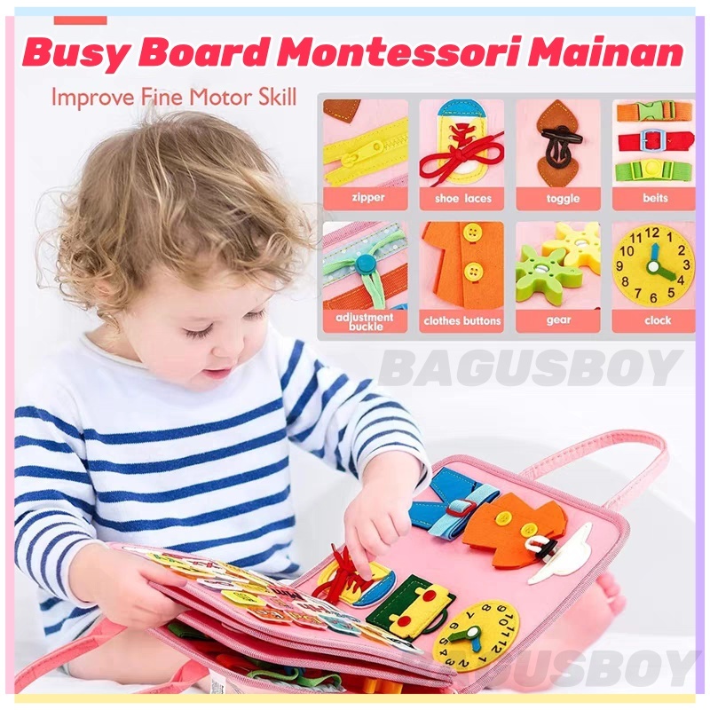 Jual [8in1]Busy Board Montessori Mainan/ Bayi Dressing Skill Sensorik ...