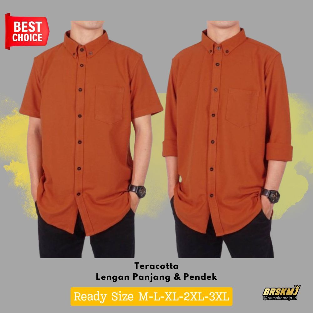 Jual Kemeja Warna Teracotta | Merah Bata Hem Polos Pria Lengan Panjang ...