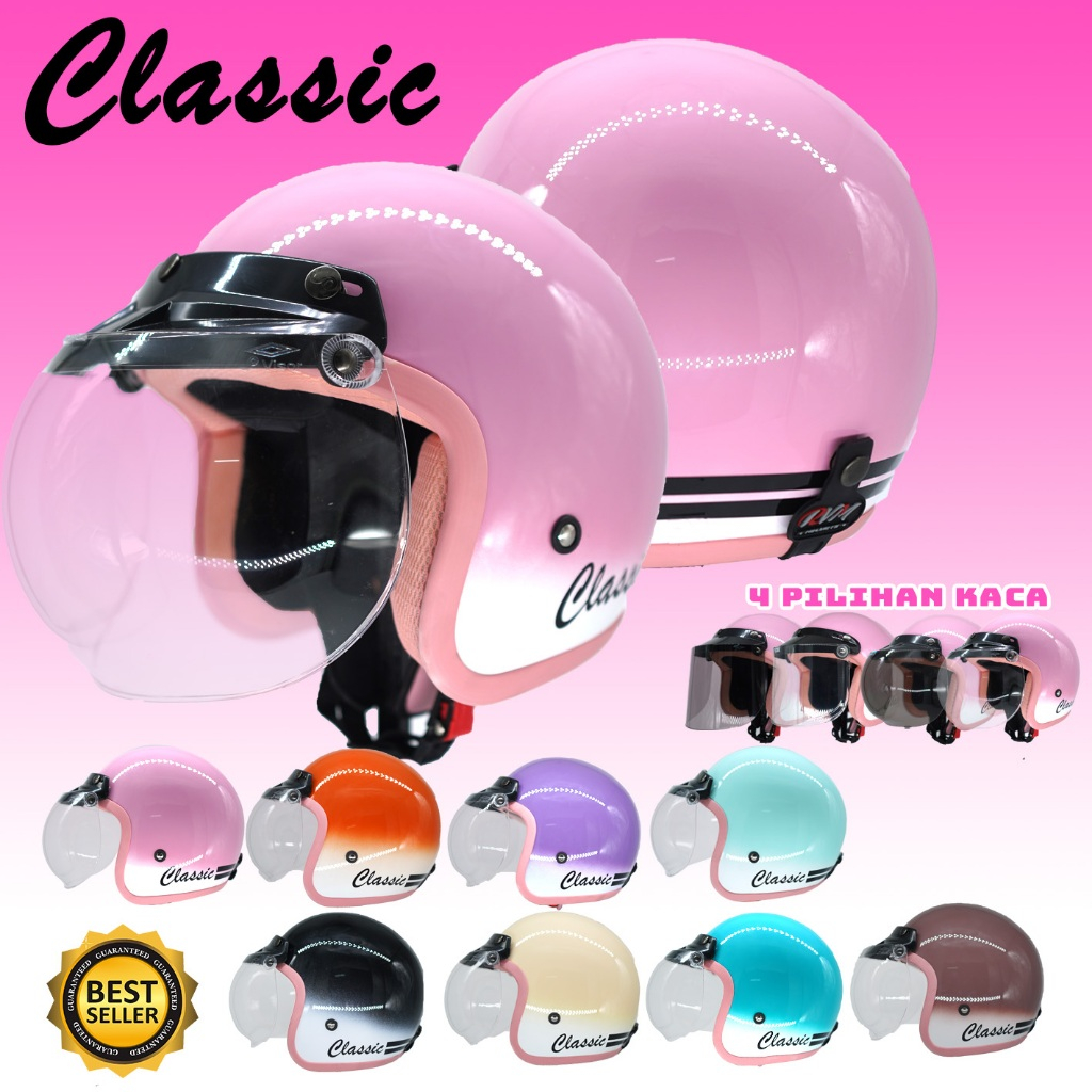 Jual HELM BOGO CLASSIC GRADASI LIST PINK KUALITAS PREMIUM | Shopee ...