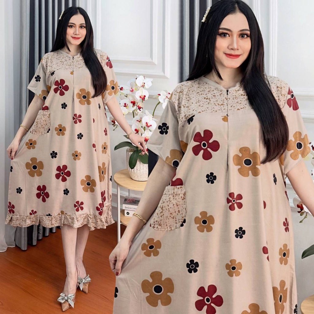 Jual Daster Rayon Jumbo Busui Bumil Resleting Depan Lengan Pendek Batik ...