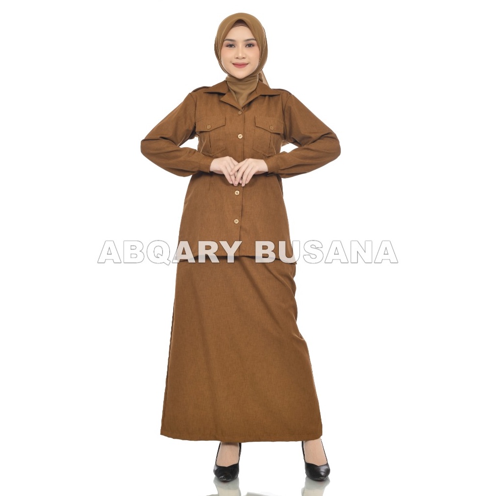 Jual Seragam PNS Wanita Khaki Setelan Dinas Pemda Terbaru Baju PNS Wanita Saku Atas Outfit Pemda ...