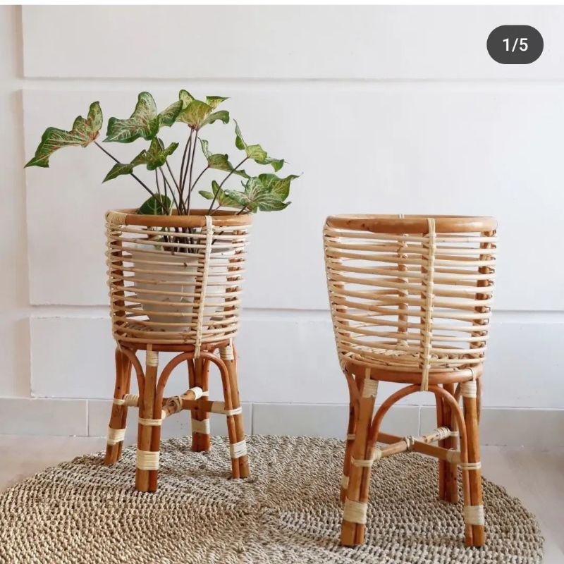 Jual Standing Pot Rotan Natural Finishing Mengkilap / Dudukan Vas Bunga ...
