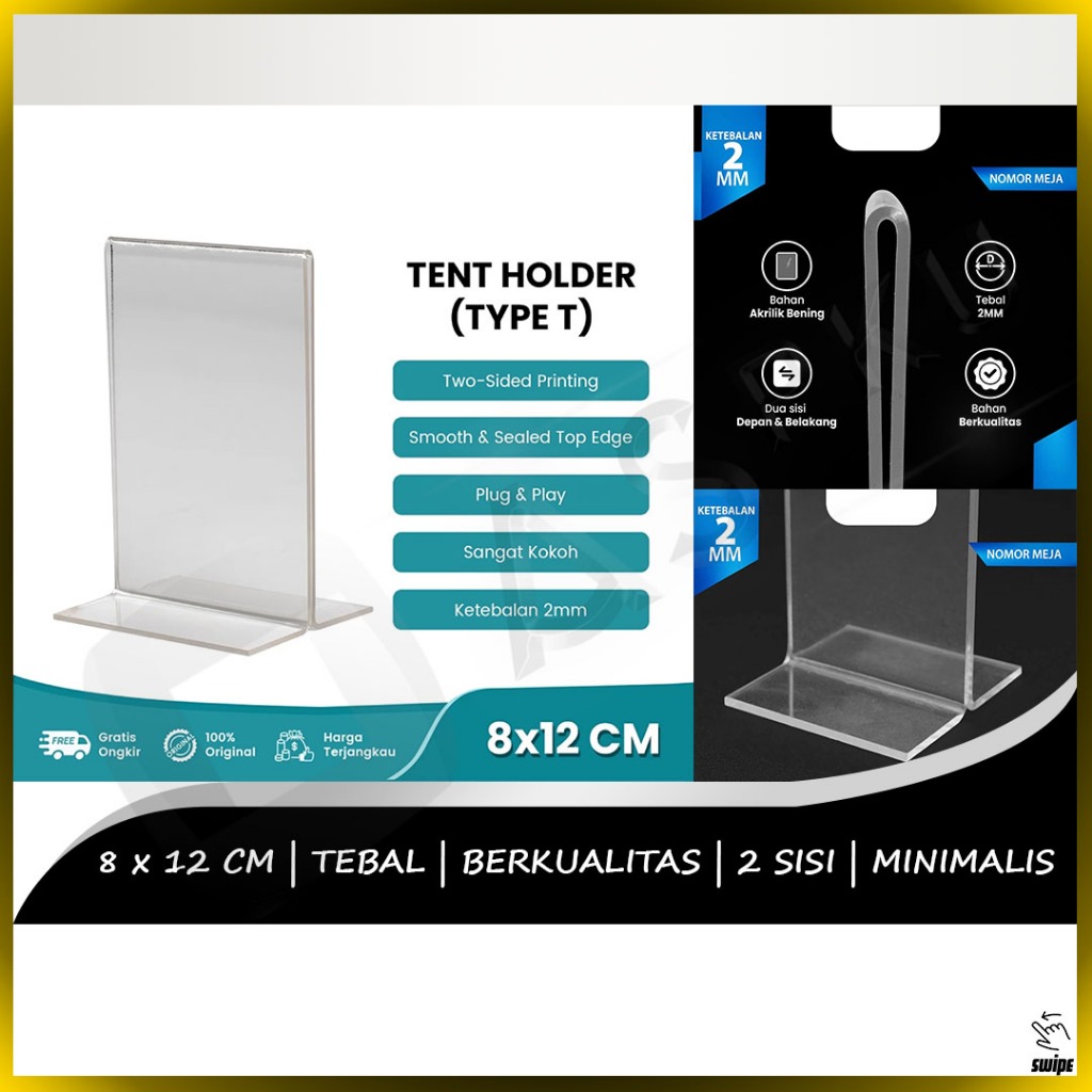 Jual Akrilik Nomor Meja 8x12cm Tent Card Holder Acrylic 8 x 12 cm Cafe ...