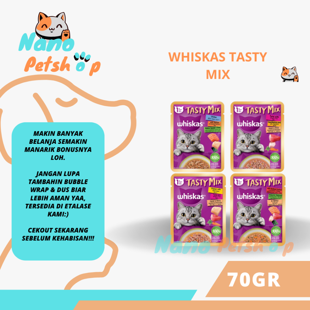 Jual Makanan Kucing - Whiskas Tasty Mix Sachet 70gr | Shopee Indonesia