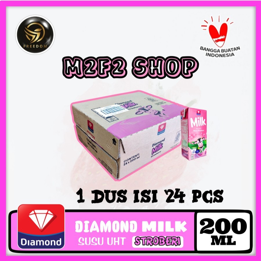 Jual DIAMOND Milk Susu Kotak UHT Strawberry | Stroberi - 200 ml (Kemasan Karton) | Shopee Indonesia