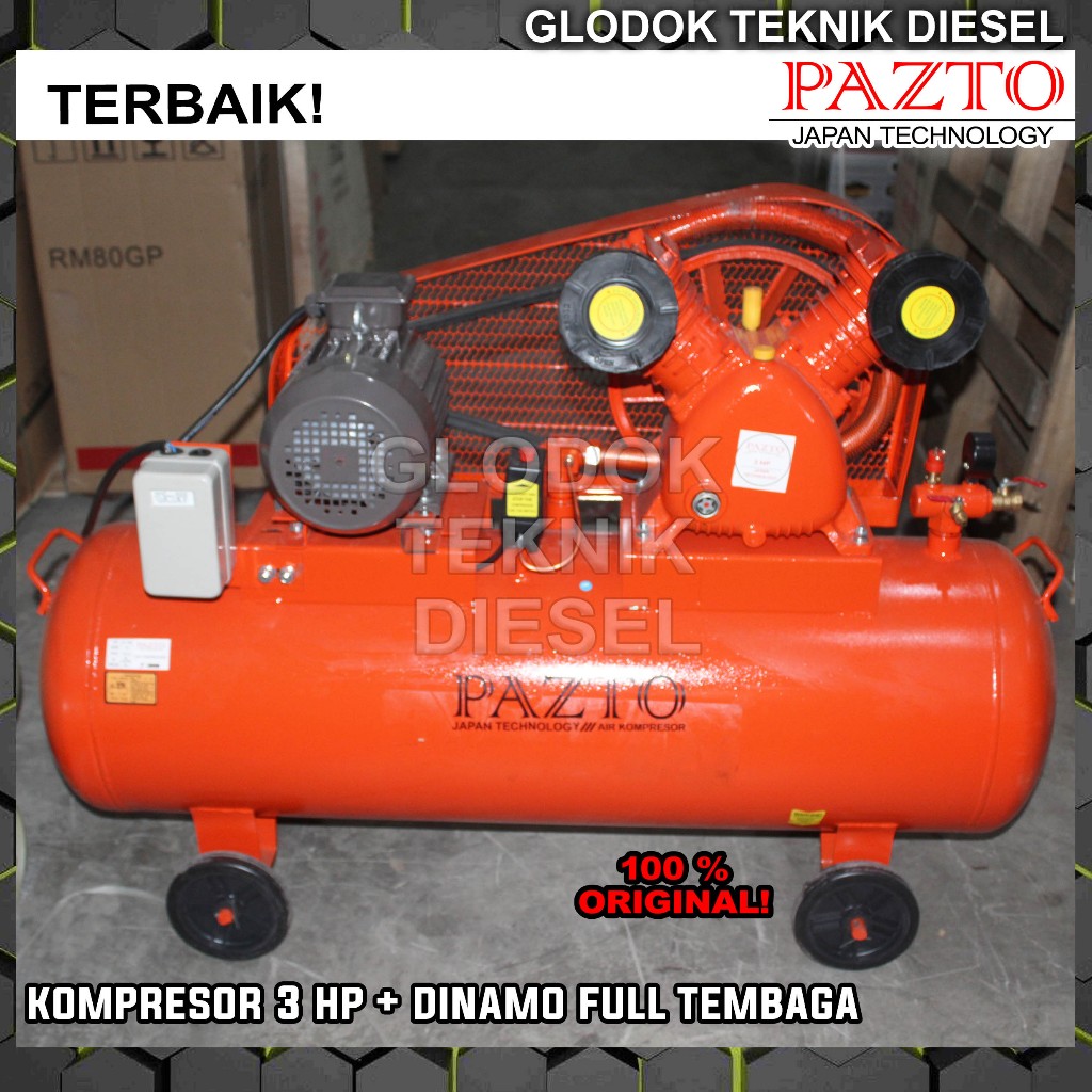 Jual PAZTO Kompresor Angin 3 HP + Dinamo Motor Gulungan Full Tembaga ...