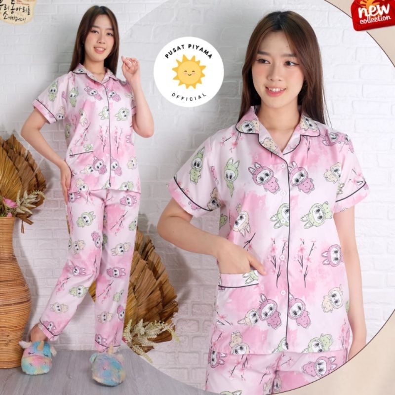 Jual Piyama Baju Tidur Labubu Cewek Wanita Dewasa Kekinian Lengan ...