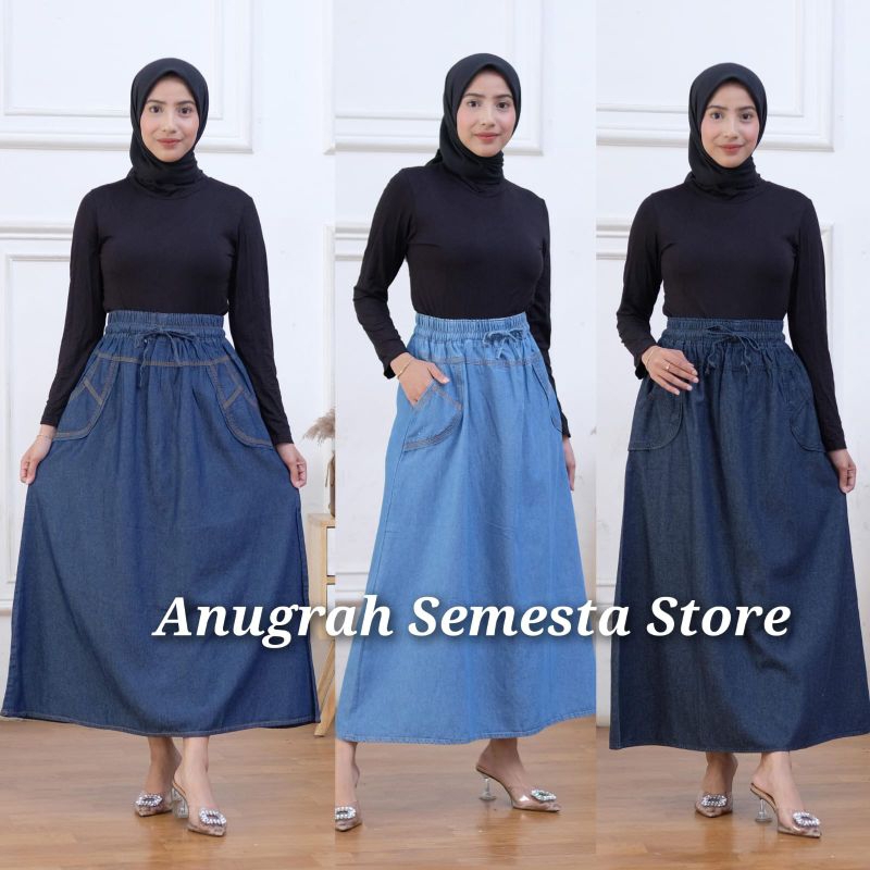 Jual Rok Jeans / Rok Panjang Wanita / Rok Model A Polos dan Rawis ...
