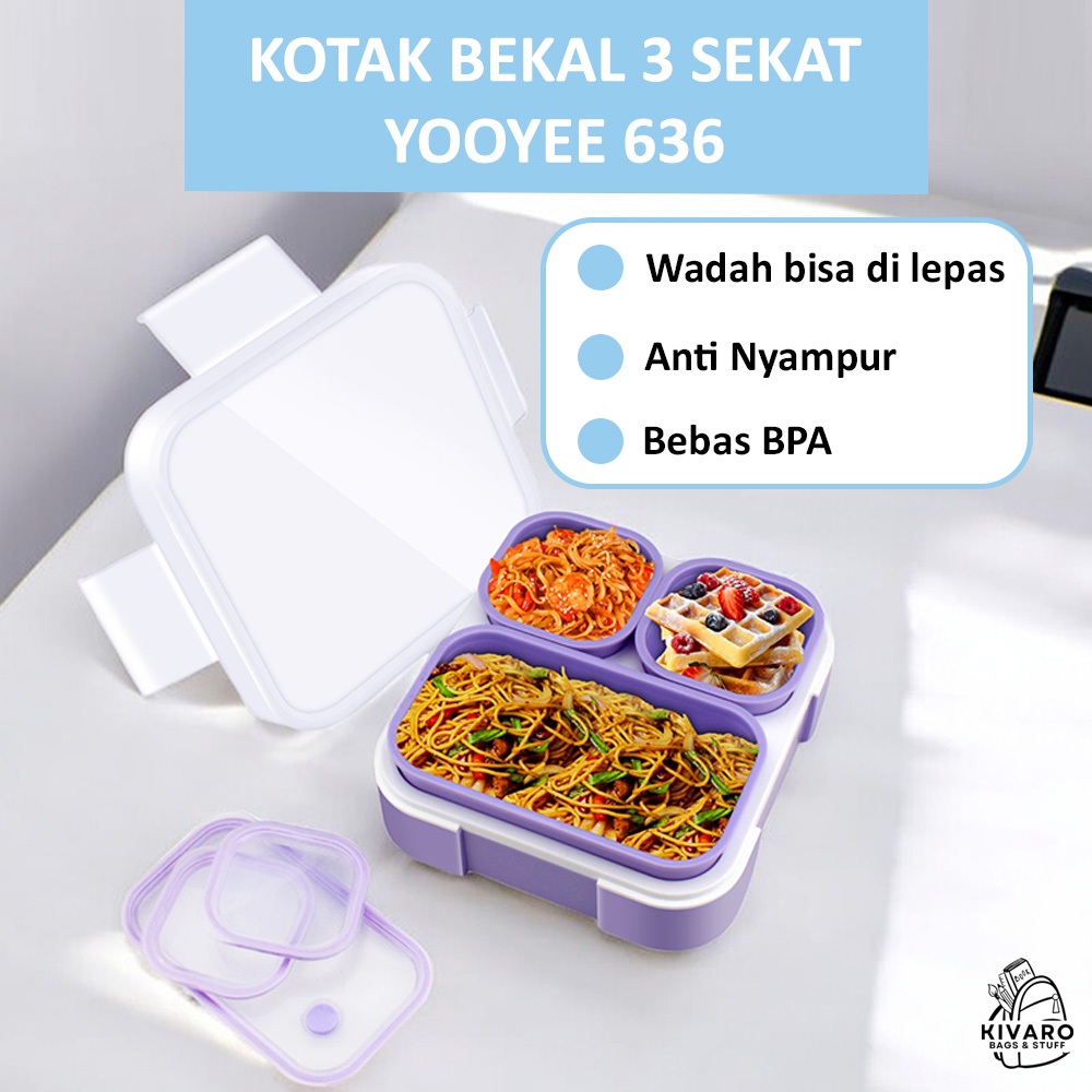 Jual Yooyee 636 Kotak Bekal Makan Anak / Dewasa 3 Sekat Plastik 720ml | Kivaro | Shopee Indonesia