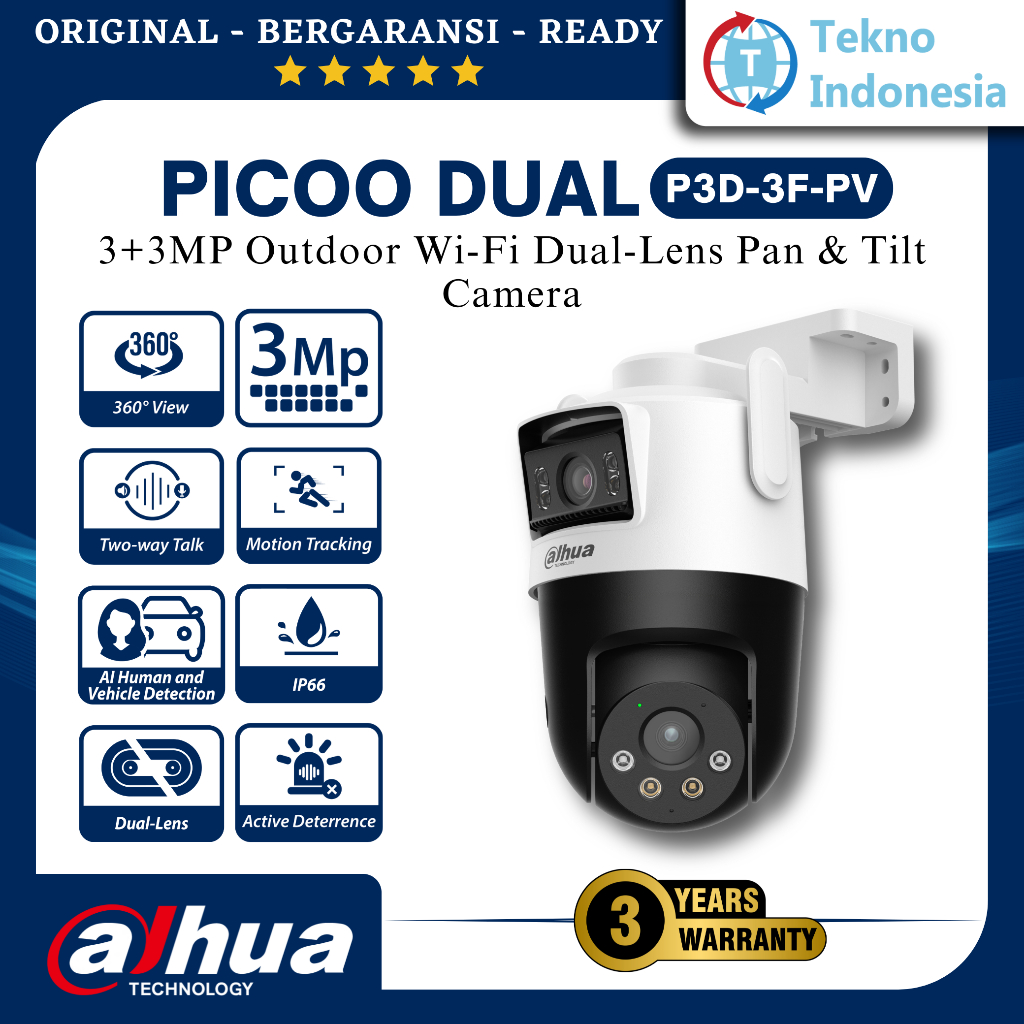Jual Dahua Wifi Dual Lens PICOO Dual D1 P3D-3F-PV 3+3MP Outdoor Wifi ...