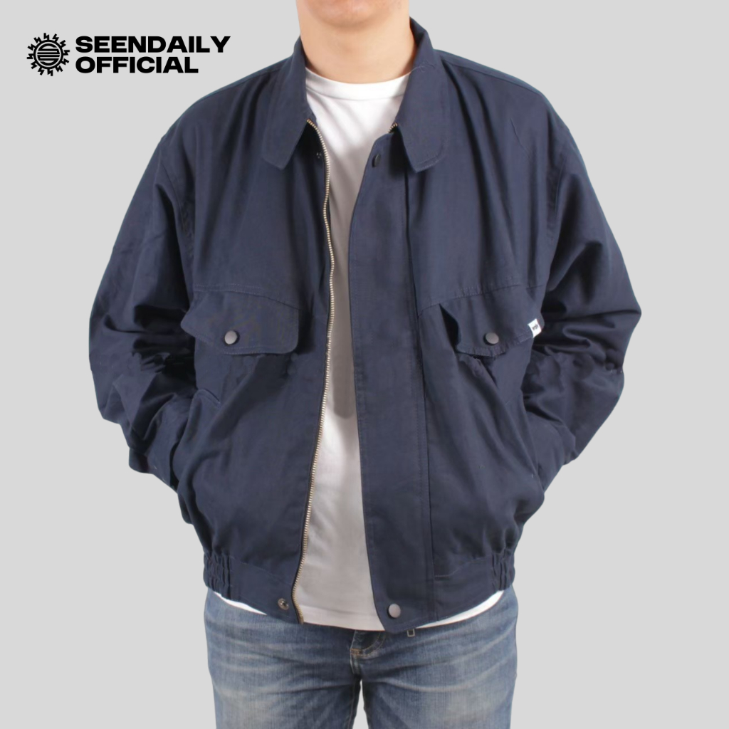 Jual Seendaily - Jaket Flight Canvas Pria Wanita Navy | Shopee Indonesia