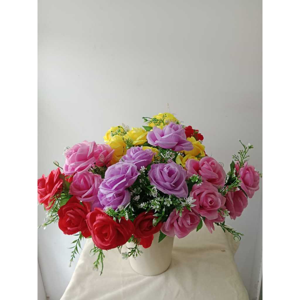 Jual Bunga Satuan Artificial Mawar x6 Ukuran M (H-010) | Shopee Indonesia