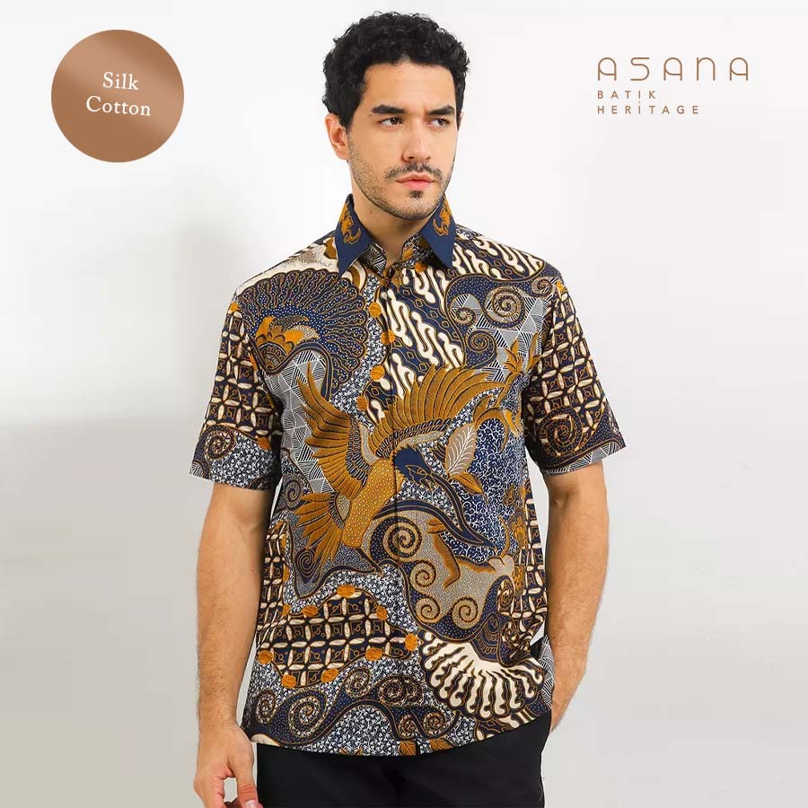 Jual Kemeja Asana Batik Lengan Pendek Tawang - Biru | Shopee Indonesia