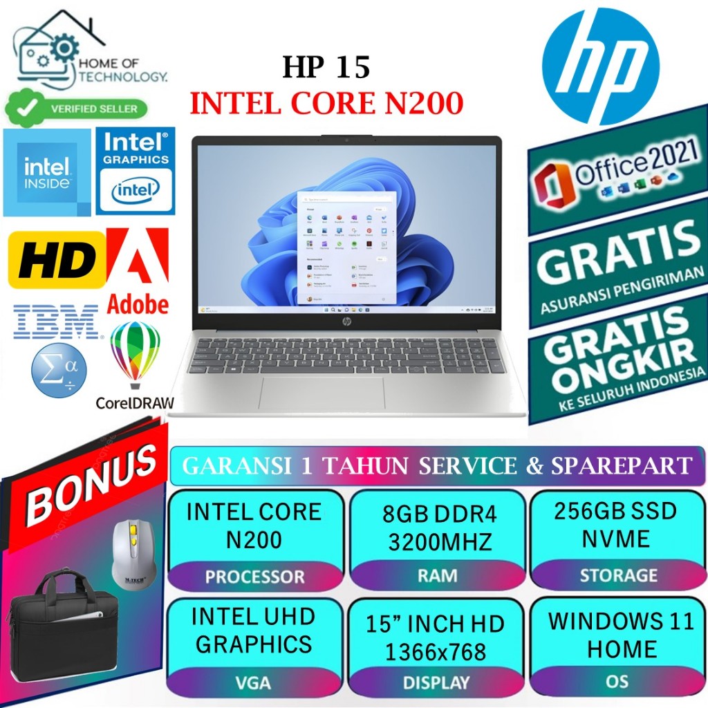 Jual laptop Hp 15 intel core N200 RAM 8GB 256GB 15 inch HD Win11 home ...