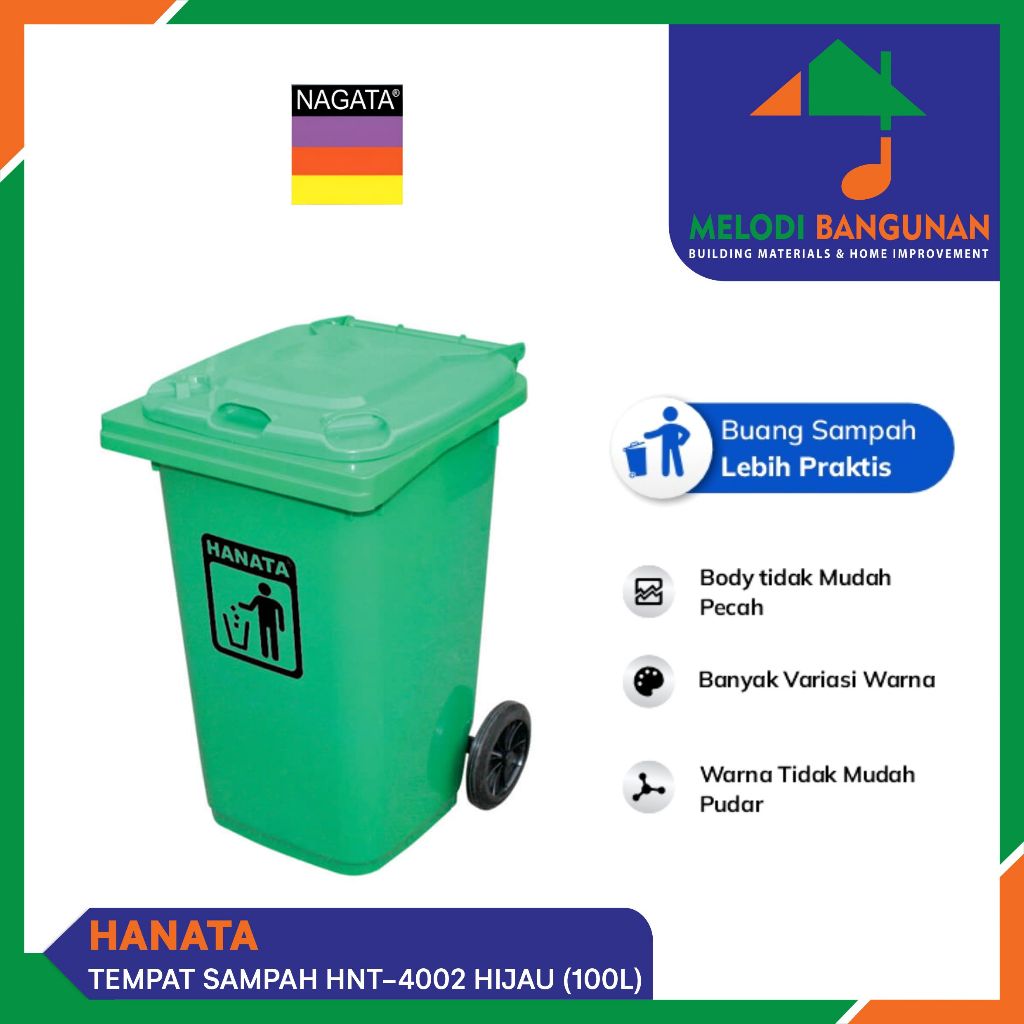 Jual Hanata - Tong Tempat Sampah Dustbin Roda Gerobak Hnt 4002 + Hnt4002 Hijau 100 Liter ...