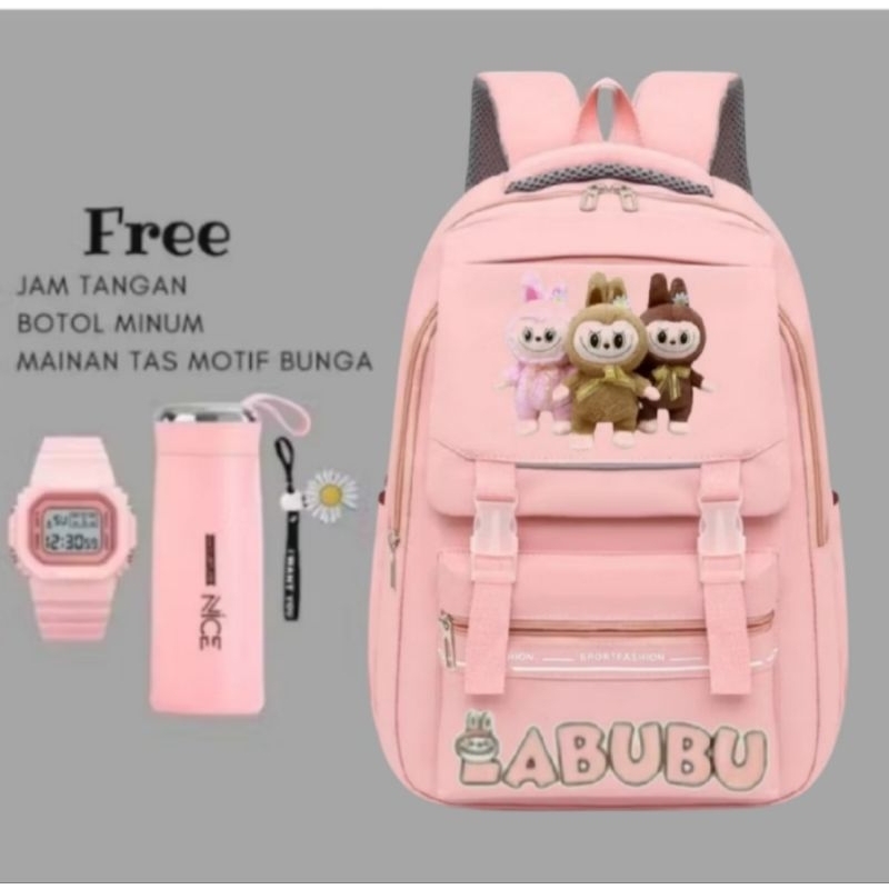 Jual PAKET HEMAT 4 IN 1 tas ransel sekolah anak perempuan sd karakter LABUBU ,Tas ransel Labubu ...