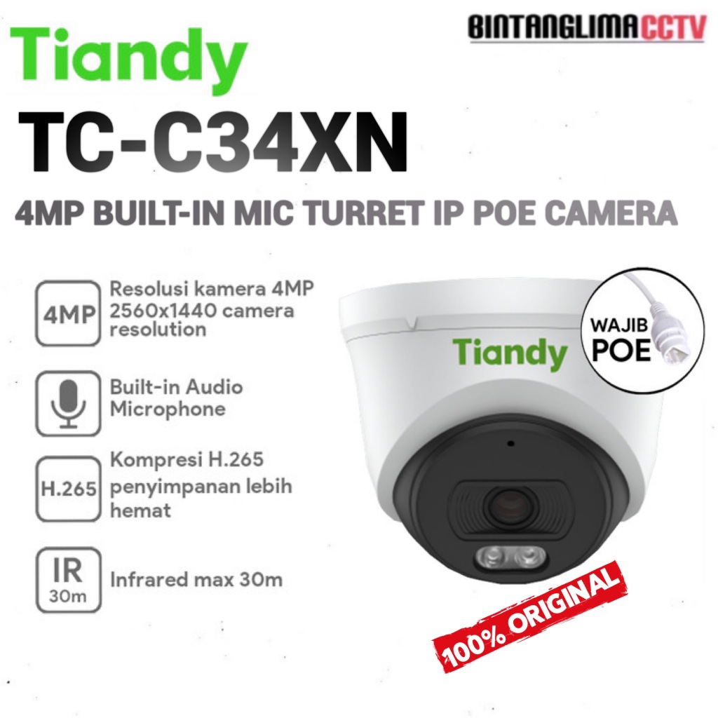 Jual TIANDY TC-C34XN 4MP BUILT-IN MIC TURRET IP POE CAMERA | Shopee ...
