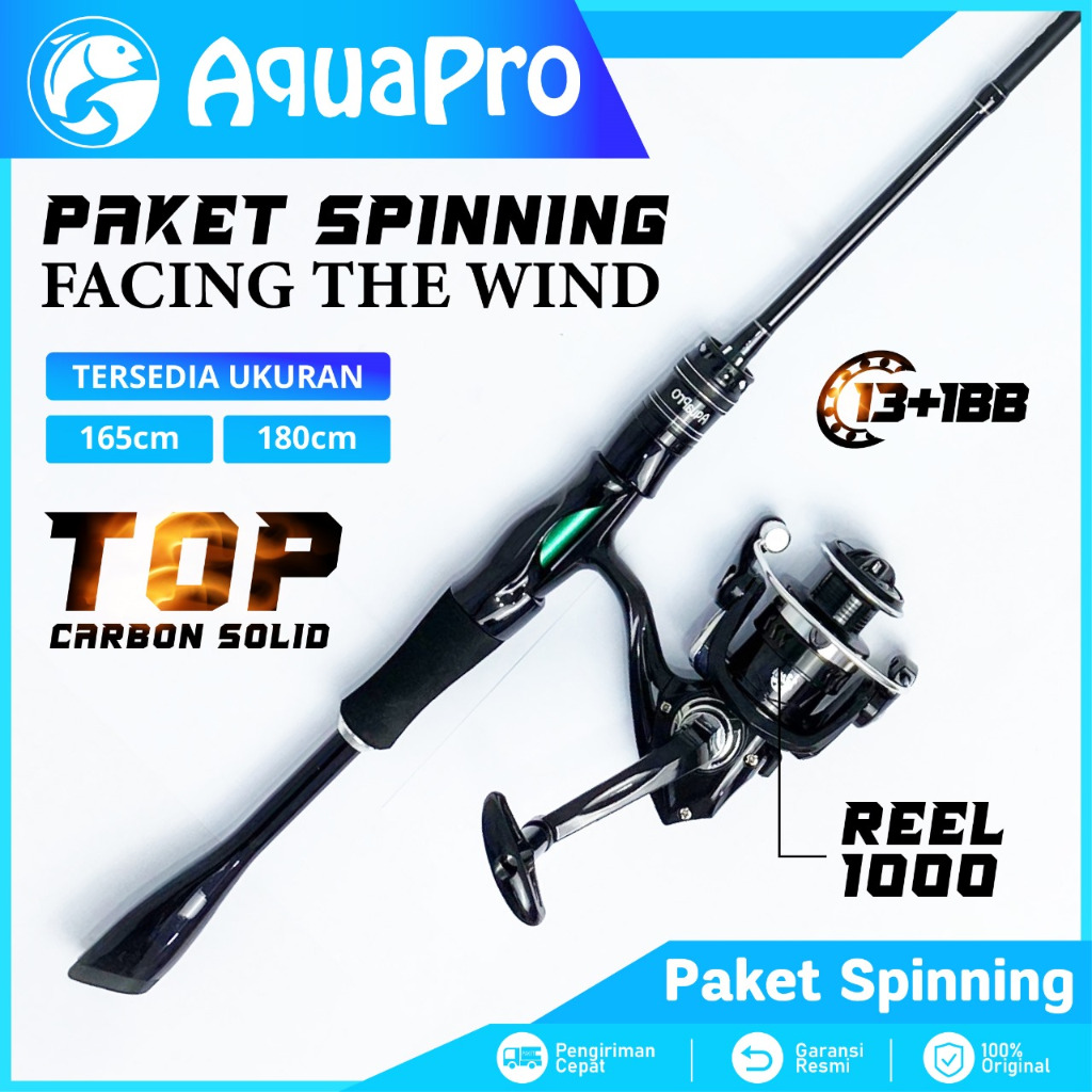 Jual 1 Set Paket Joran Pancing Spinning Lure Rod Carbon Solid 1.65M-1 ...