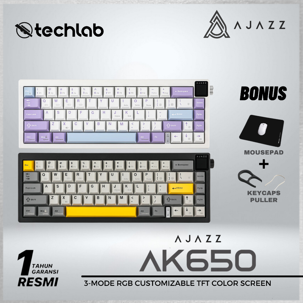 Jual Ajazz AK650 / AK-650 Mechanical Keyboard 3in1 Connection RGB with TFT Color Screen | Shopee ...
