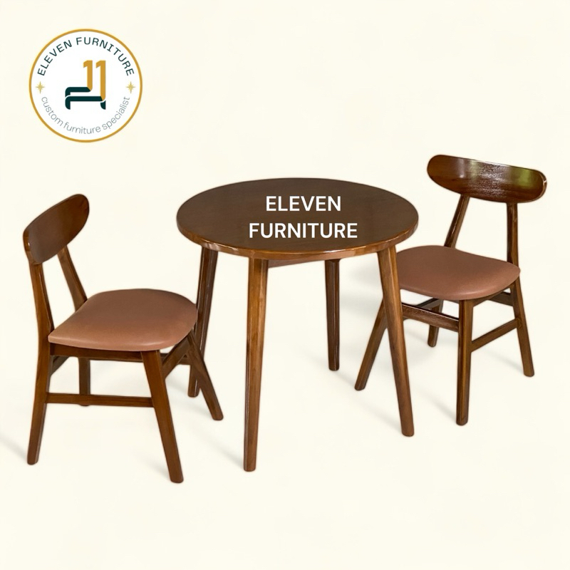 Jual SET MEJA MAKAN 2 KURSI ROPAN BULAT kayu jati cafe resto minimalis retro korean japandi ...