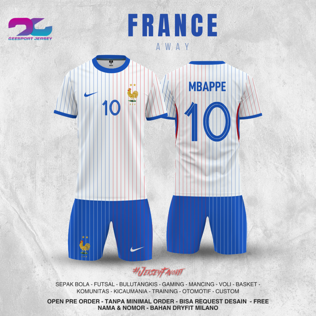 Jual JERSEY TIMNAS FRANCE AWAY 2024-2025/PIALA EURO/FULL PRINTING/BISA ...