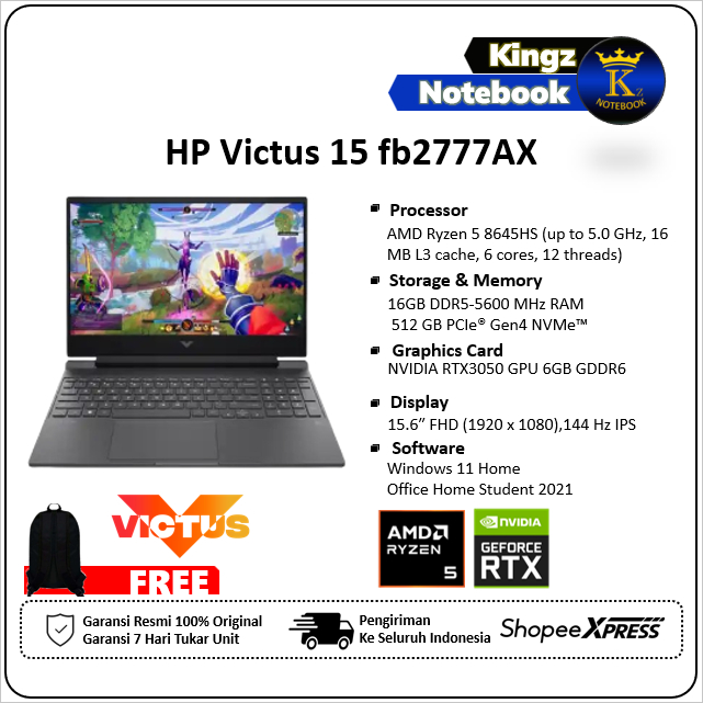 Jual HP Victus 15 fb2777AX Ryzen 5 8645HS 16GB 512GB Win11+OHS 15,6 ...