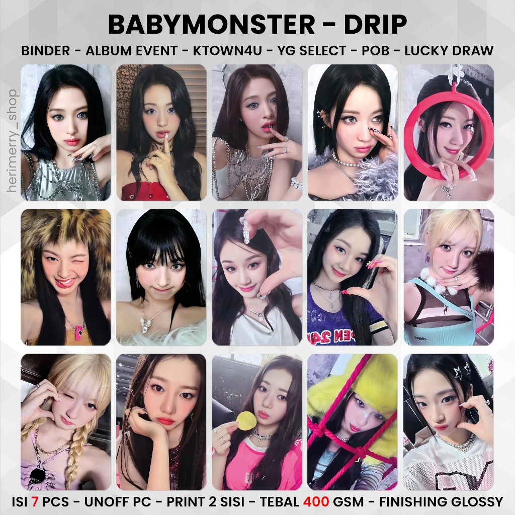 Jual (ISI 7 PCS) Photocard BABY MONSTER DRIP CLIK CLAK - Potocard PC Baemon Premium 2 Sisi Kartu ...