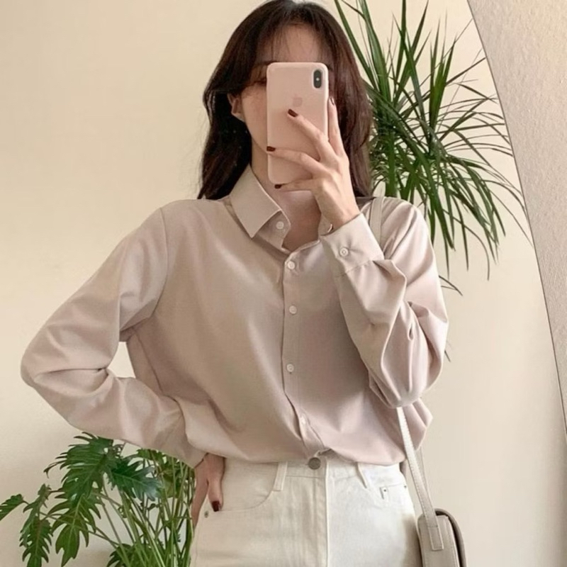 Jual Jual Baju Kemeja Polos Lengan Panjang Wanita Hitam Putih Bersih ...