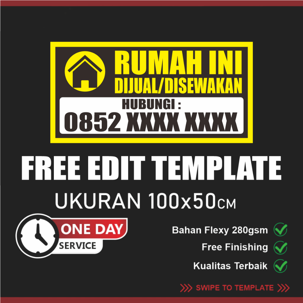 Jual [ 100x50 ] Cetak Spanduk Rumah Dijual / Ruko Dijual / Tanah Dijual ...