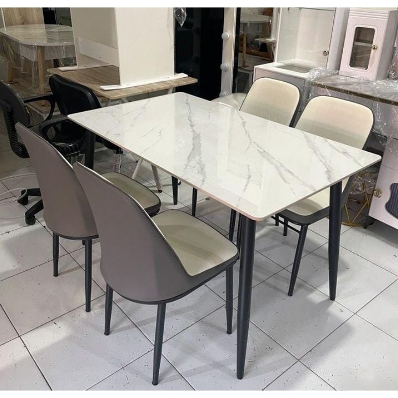 Jual Meja Makan Granite Import - Fullset 4 kursi - Kaki Besi Jok Kulit ...